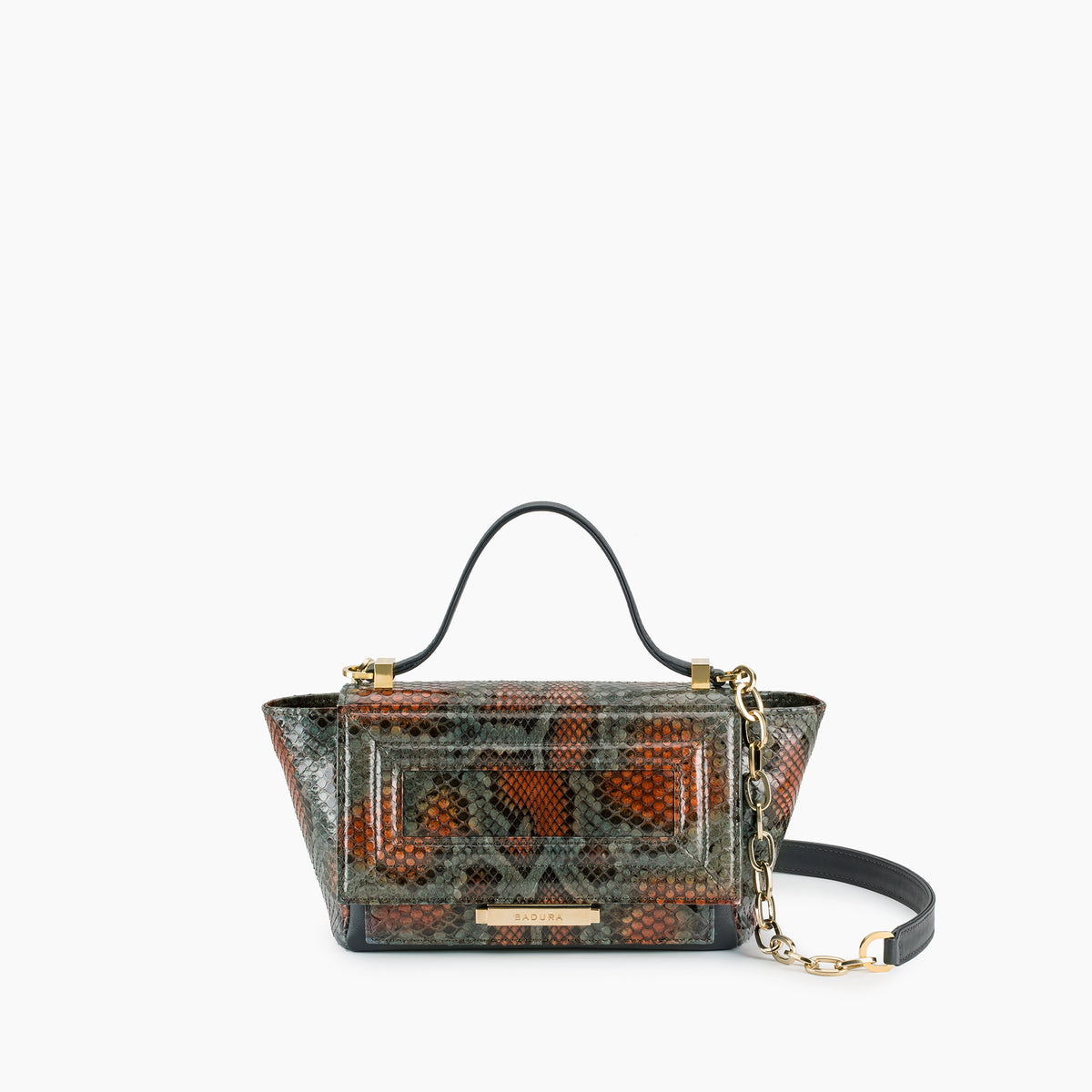 Luisa Mini Chain Bag With Handle - Dark Sage & Tangerine Python – badura